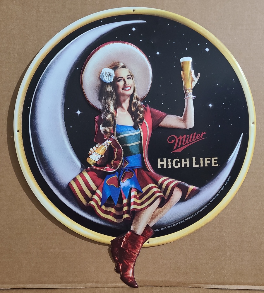 Miller High Life Beer Lady on the Moon Tin Sign